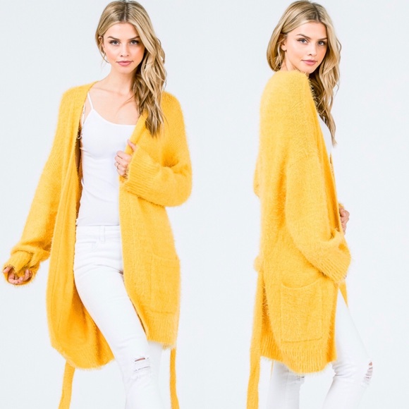 sunnyluxe | Sweaters | Yellow Soft Plush Eyelash Fuzzy Cardigan | Poshmark
